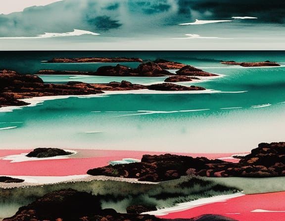 Detailed watercolor landscape of the Bermuda beaches, in Ansel Adams ...