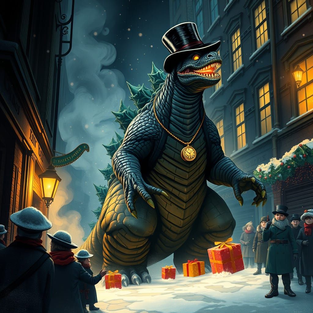 Godzilla's Victorian Christmas Miracle - AI Art