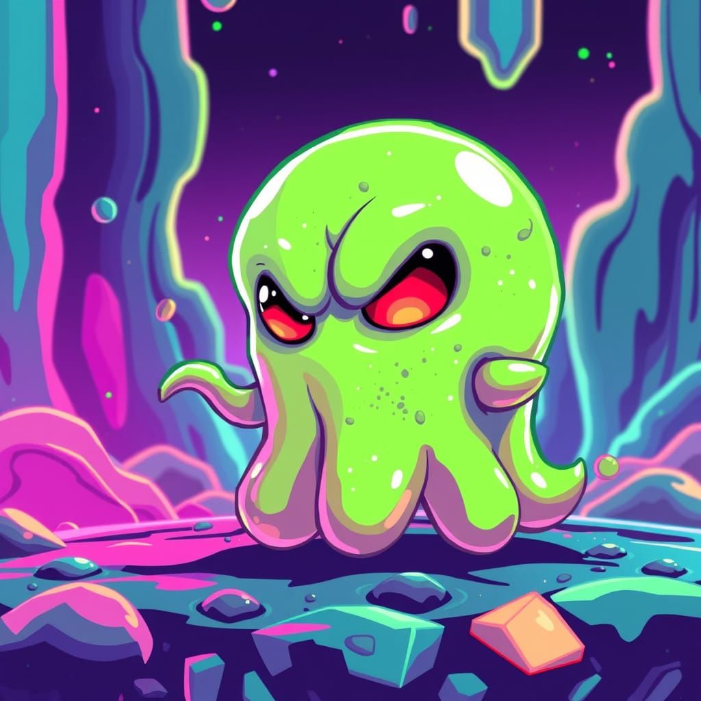 A retro game, 8 bit slimeworld playing. Retro style