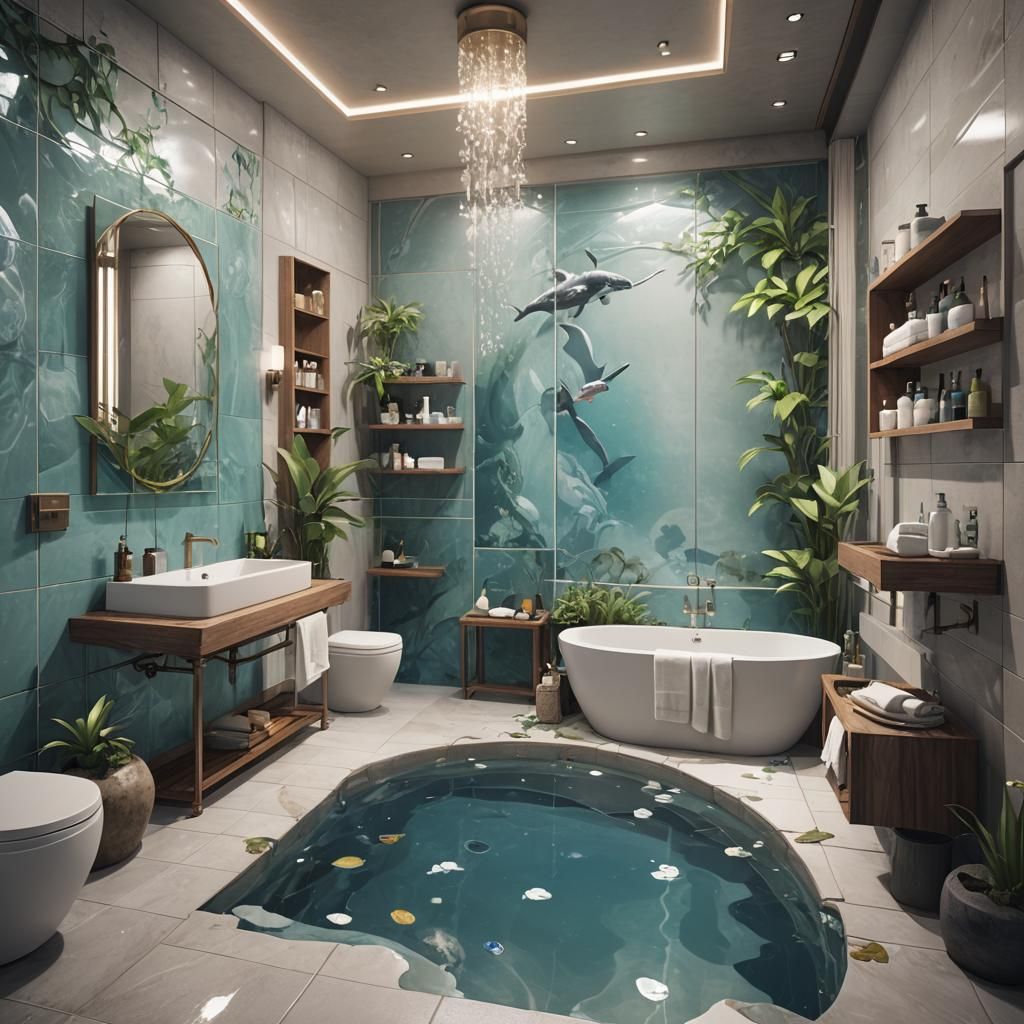 Bathroom with water - AI Generated Artwork - NightCafe Creator