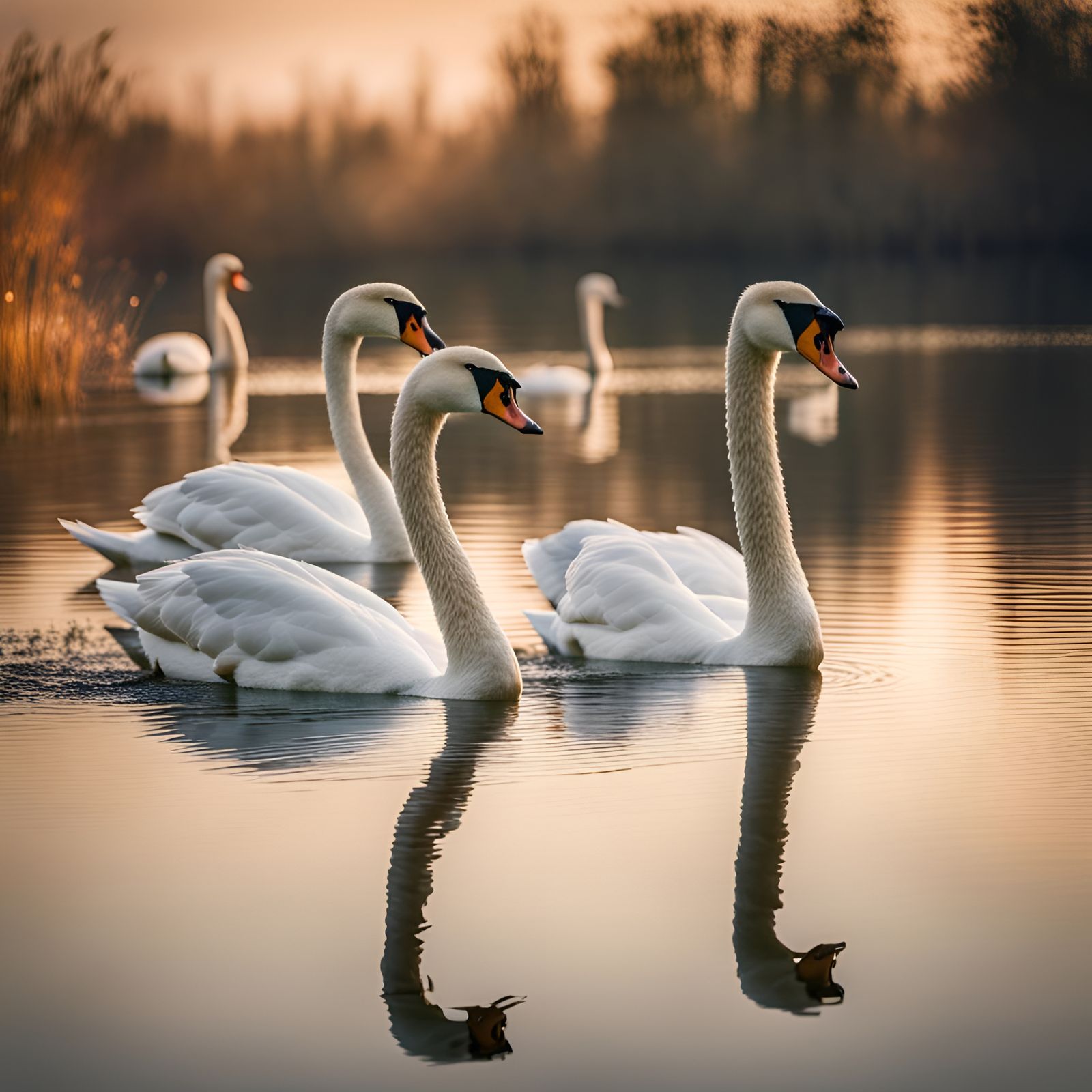 Swans on a Quiet Lake - AI Generated Artwork - NightCafe Creator
