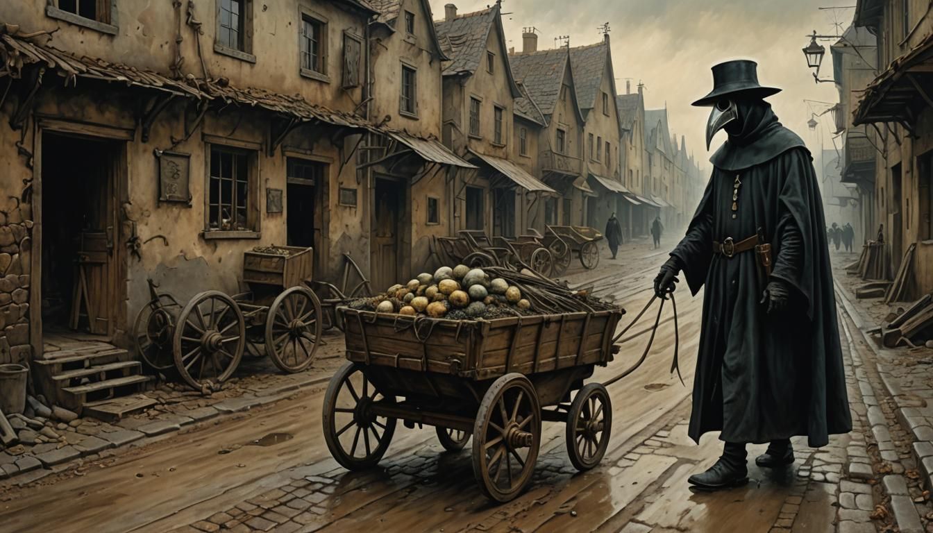 plague doctor with his cart I - AI Generated Artwork - NightCafe Creator