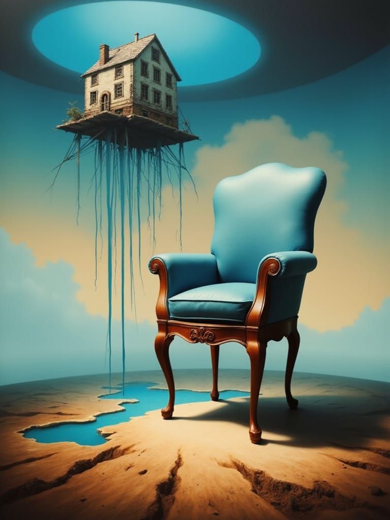 Surrealist Wooden Chair Landscape with Houses and ... - AI Art