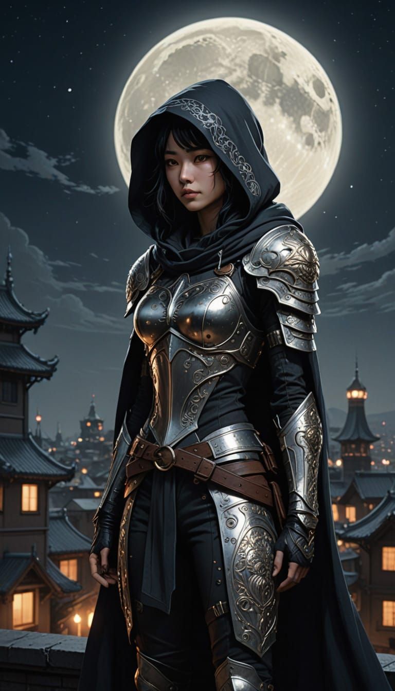 Mysterious Anime Vigilante Under the Full Moon - AI Art