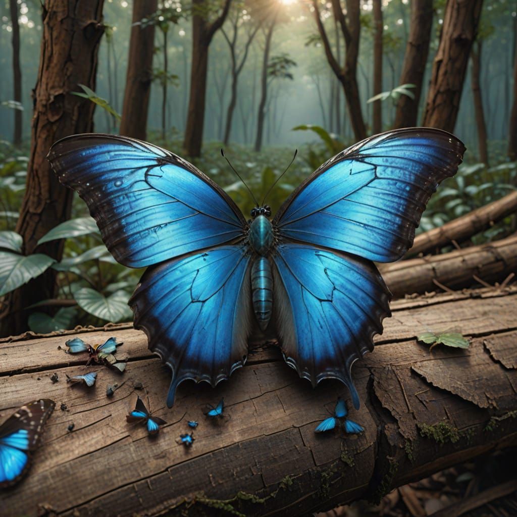A blue morpho on a log. - Majestic Blue Morpho Butterfly Per...