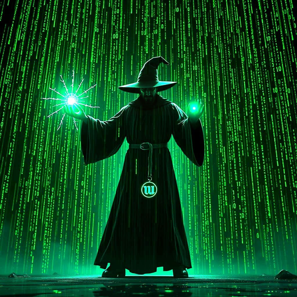 The matrix wizard - Epic Cyberpunk Wizard in Neon Green Mat...