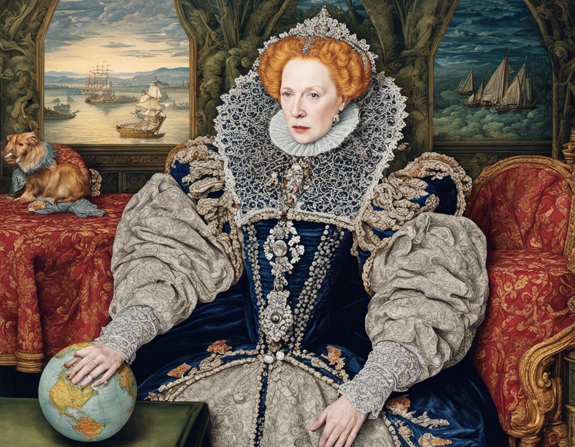 elizabeth i, older, hand on globe, color portrait, Linkedin profile ...