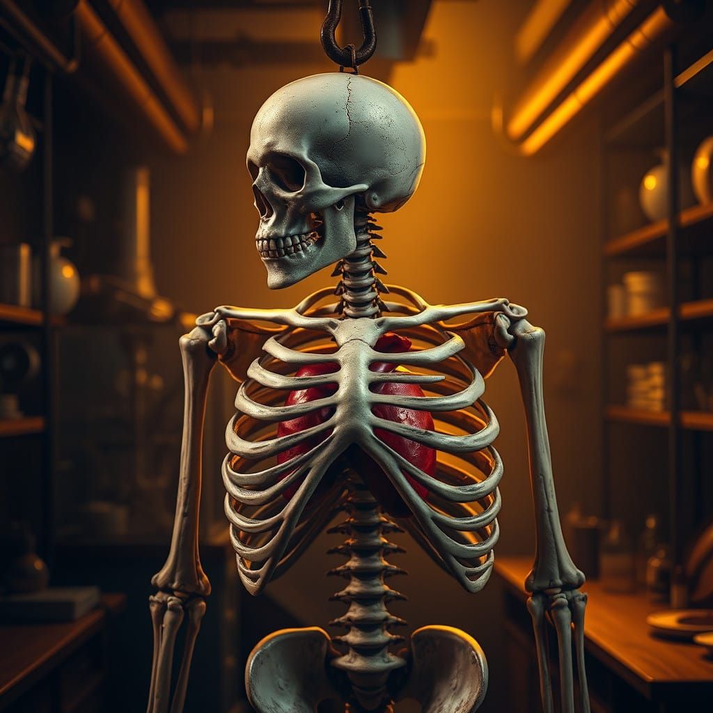 "Hyperrealistic Anatomically correct male skeletal layout with the rib ...