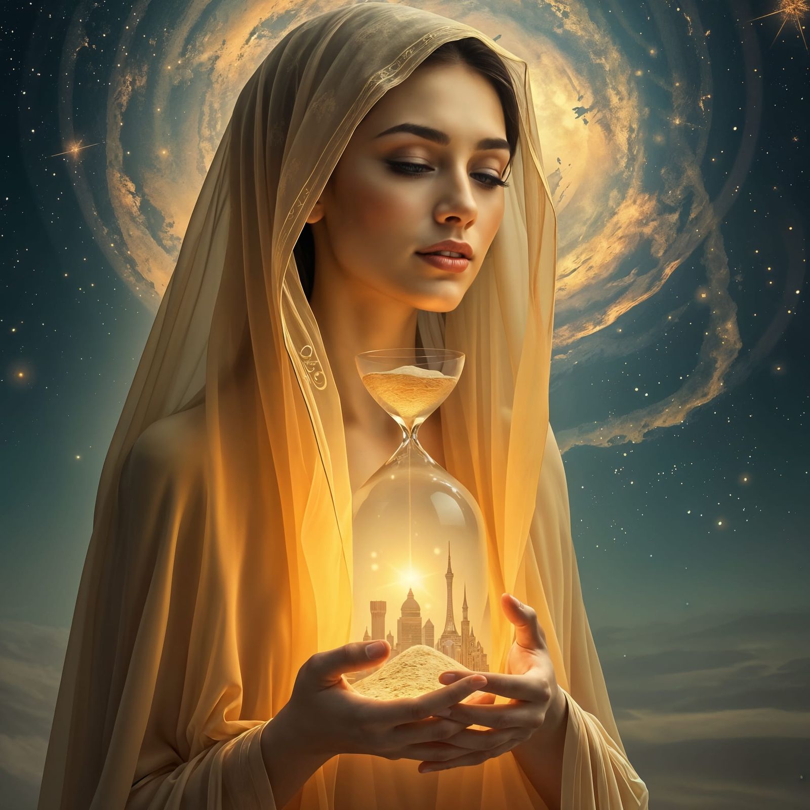 Sands of Time. - Ethereal Goddess Contemplating Cosmic Time