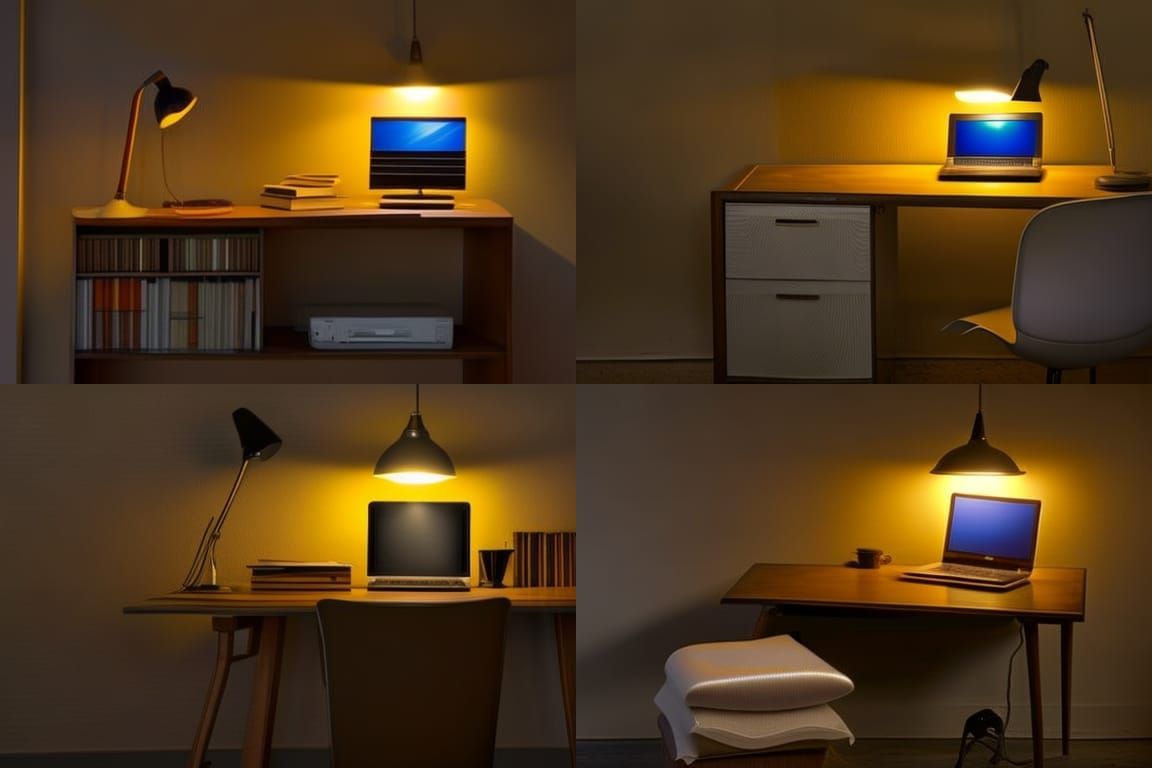 Computer on a desk at night, dark, desk, night, lamp - AI Generated ...