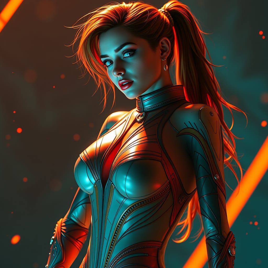 Sculptural Sci-Fi Goddess in Elegant Attire - AI Art