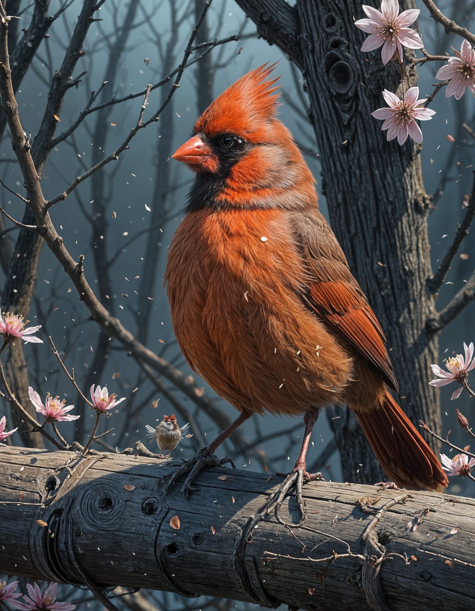 A hyper-realistic digital artwork of an adorable cute red northern ...