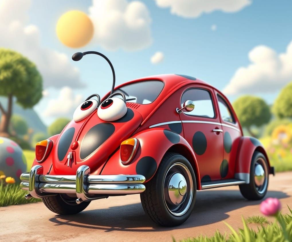 LadyBug 2 - VW Beetle Ladybug Cartoon in Exaggerated 3D Clay...