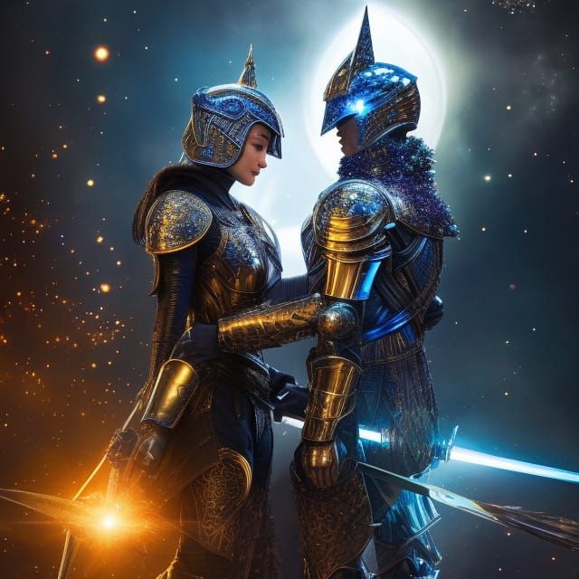 Credit to @AccioAsh a knight dons a suit of armor made of stars and ...