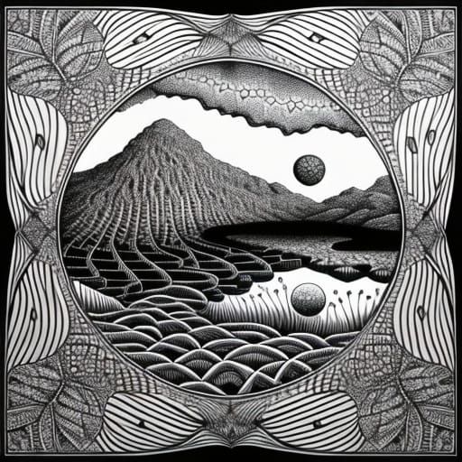 Intricate Zentangle Surreal Landscape Art - AI Art