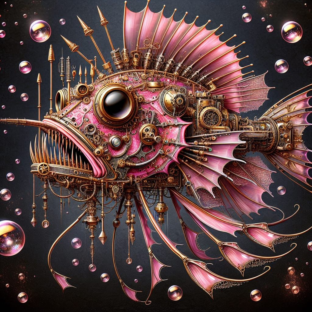 Steampunk pink deep sea fish - AI Generated Artwork - NightCafe Creator