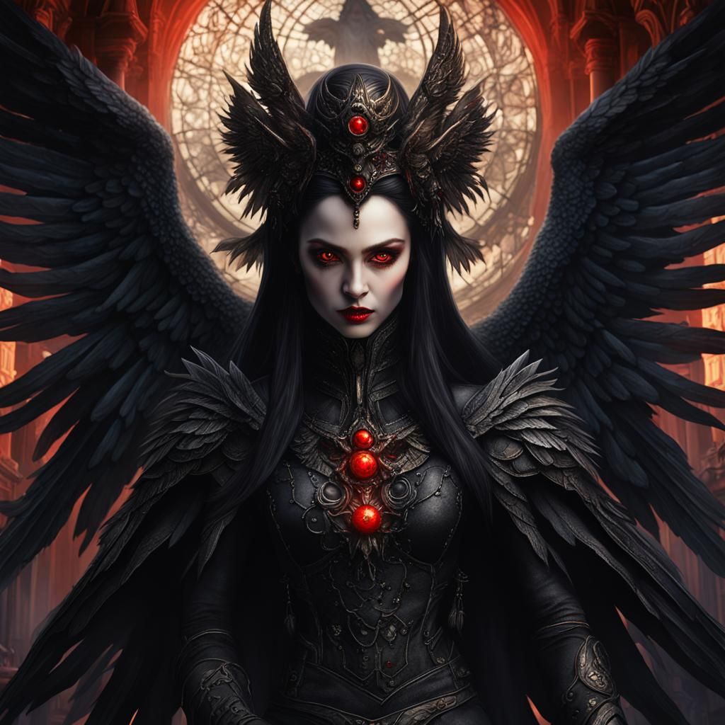 Photorealistic portrait of a majestic evil dark angel goddess. - AI ...