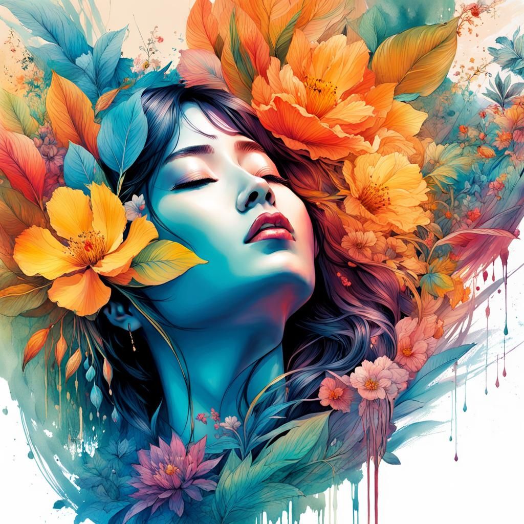 Asian Rainbow Ink Woman - AI Generated Artwork - NightCafe Creator