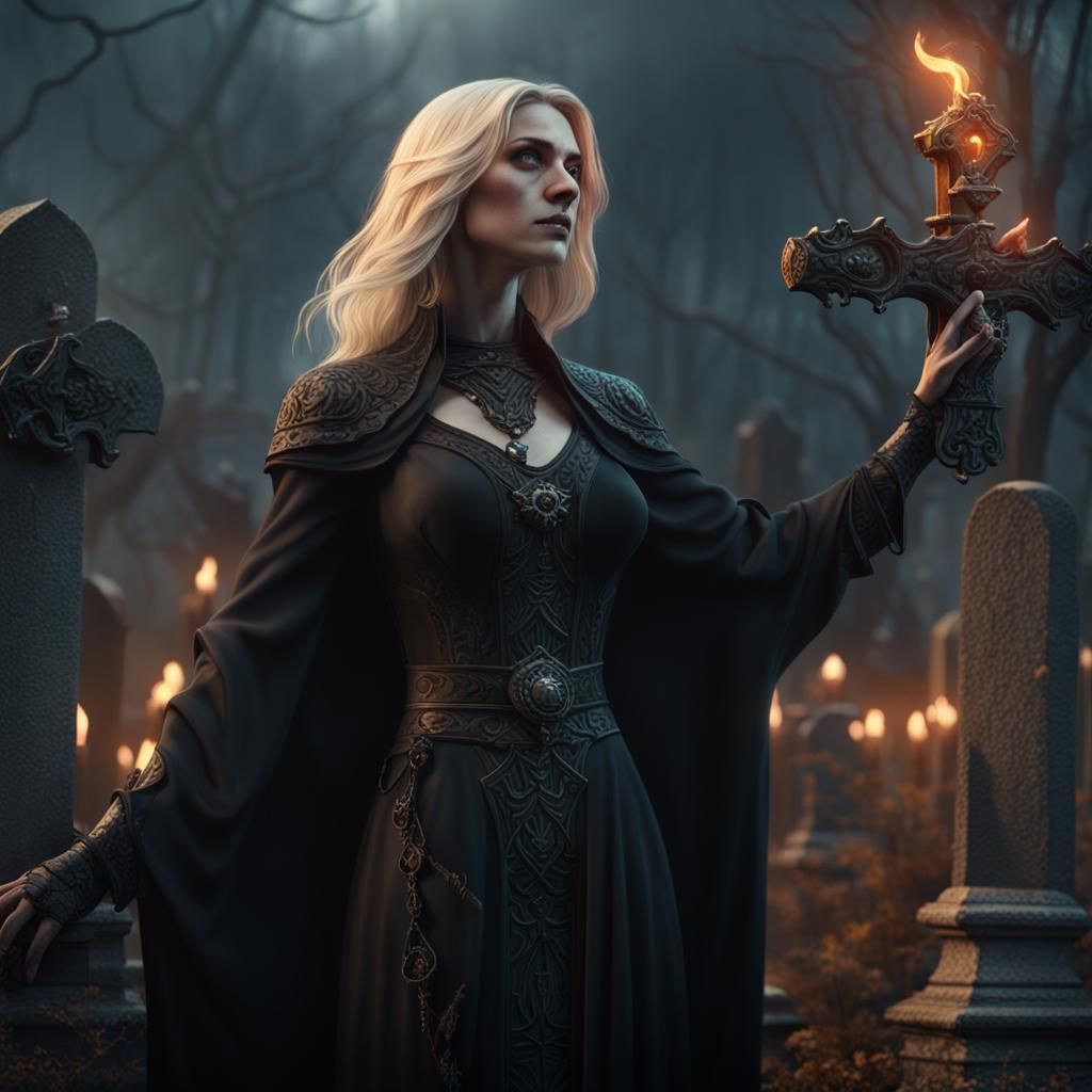Beautiful Blonde Priestess of Death Raising The Dead Wearing Black ...