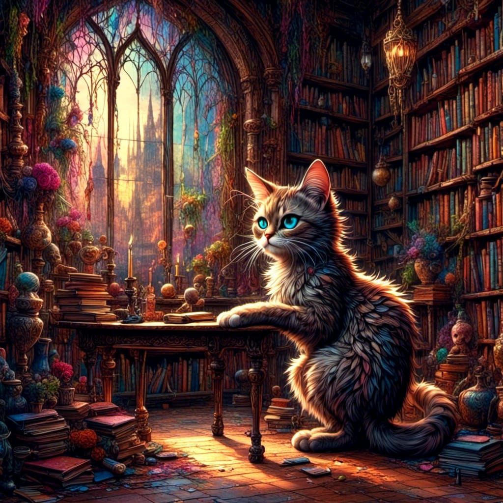 Library Cat - AI Generated Artwork - NightCafe Creator