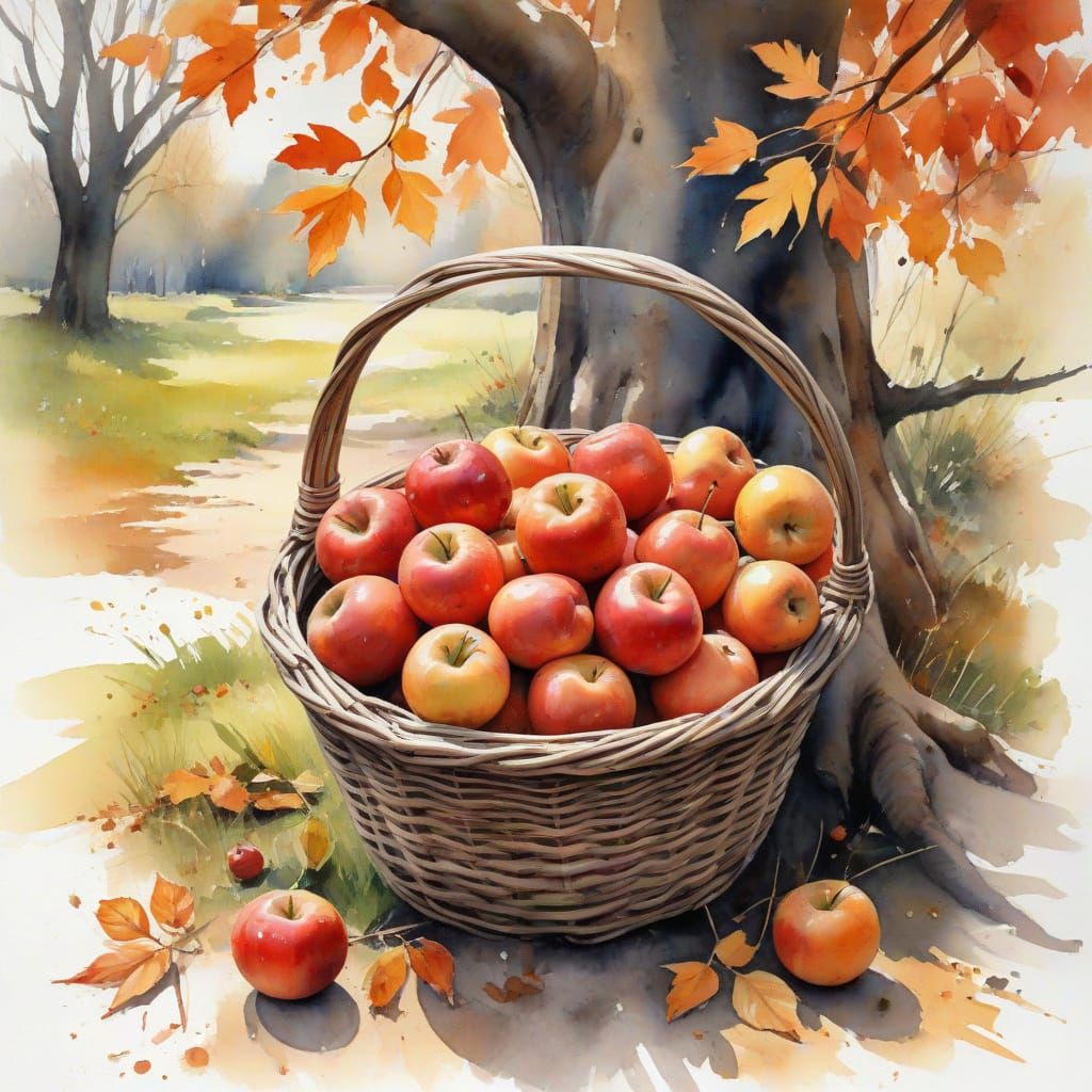 Ancient Apple Trees in Vibrant Fall Colors with Ruby Apples