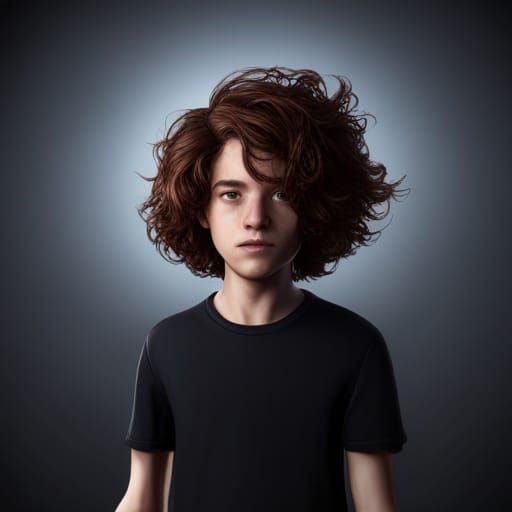 teenage boy with messy curly hair - AI Generated Artwork - NightCafe ...