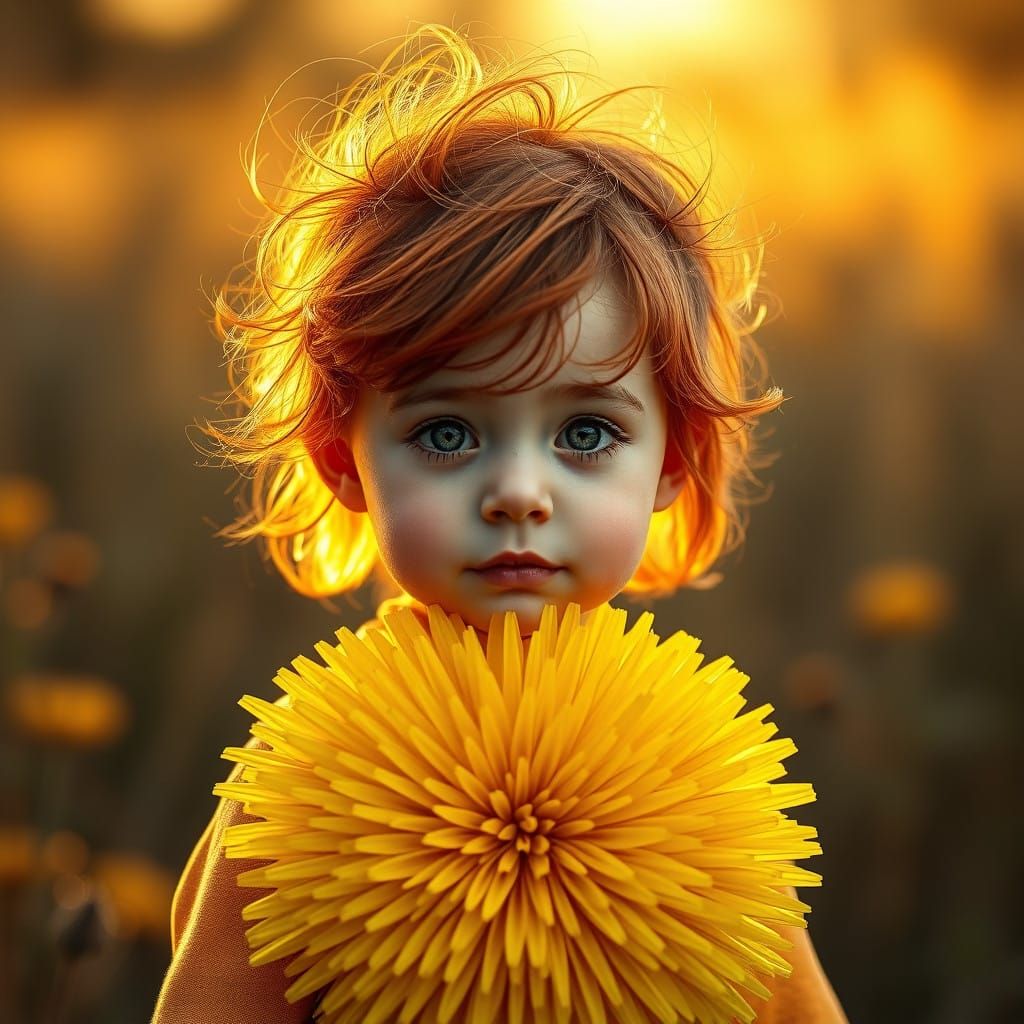 Making us smile - Hyper-Realistic Girl in Bright Dandelion C...