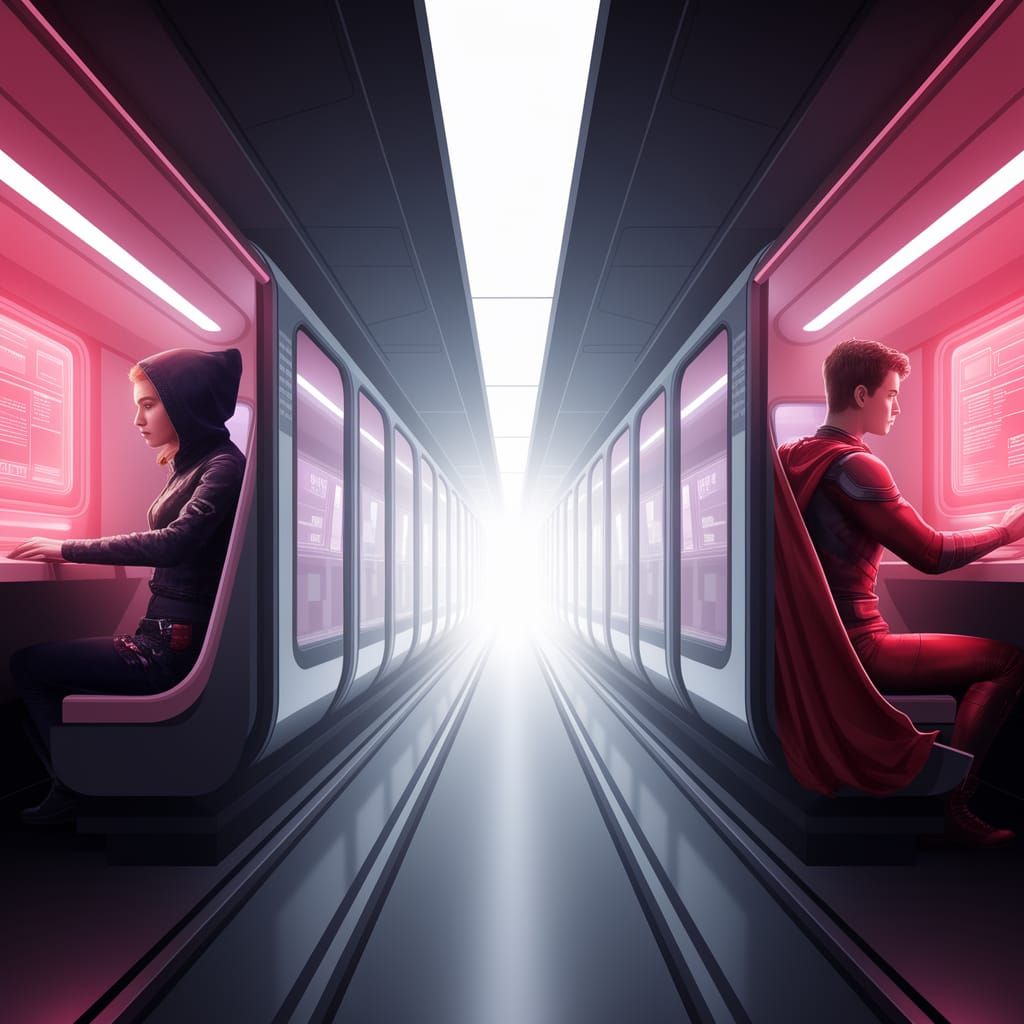 Futuristic Subway Train in Neon-Lit Tunnel - AI Art
