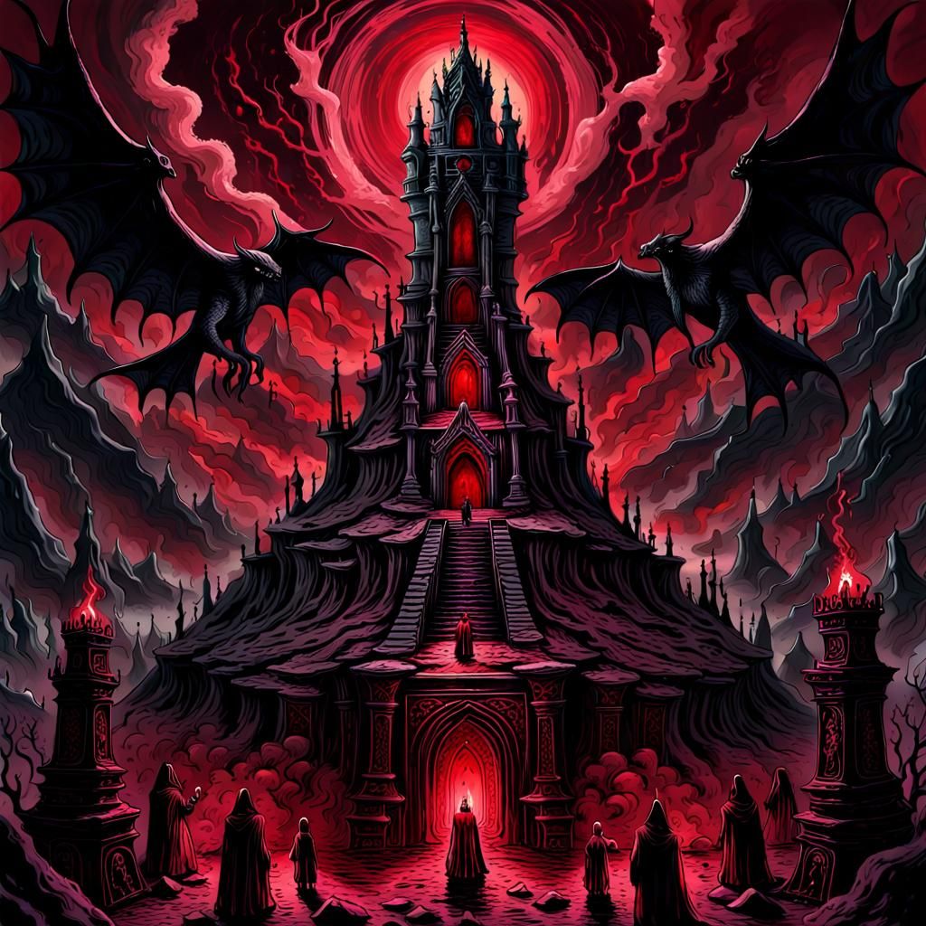 The dark magic tower protecting the lost souls of the damned. Vibrant ...