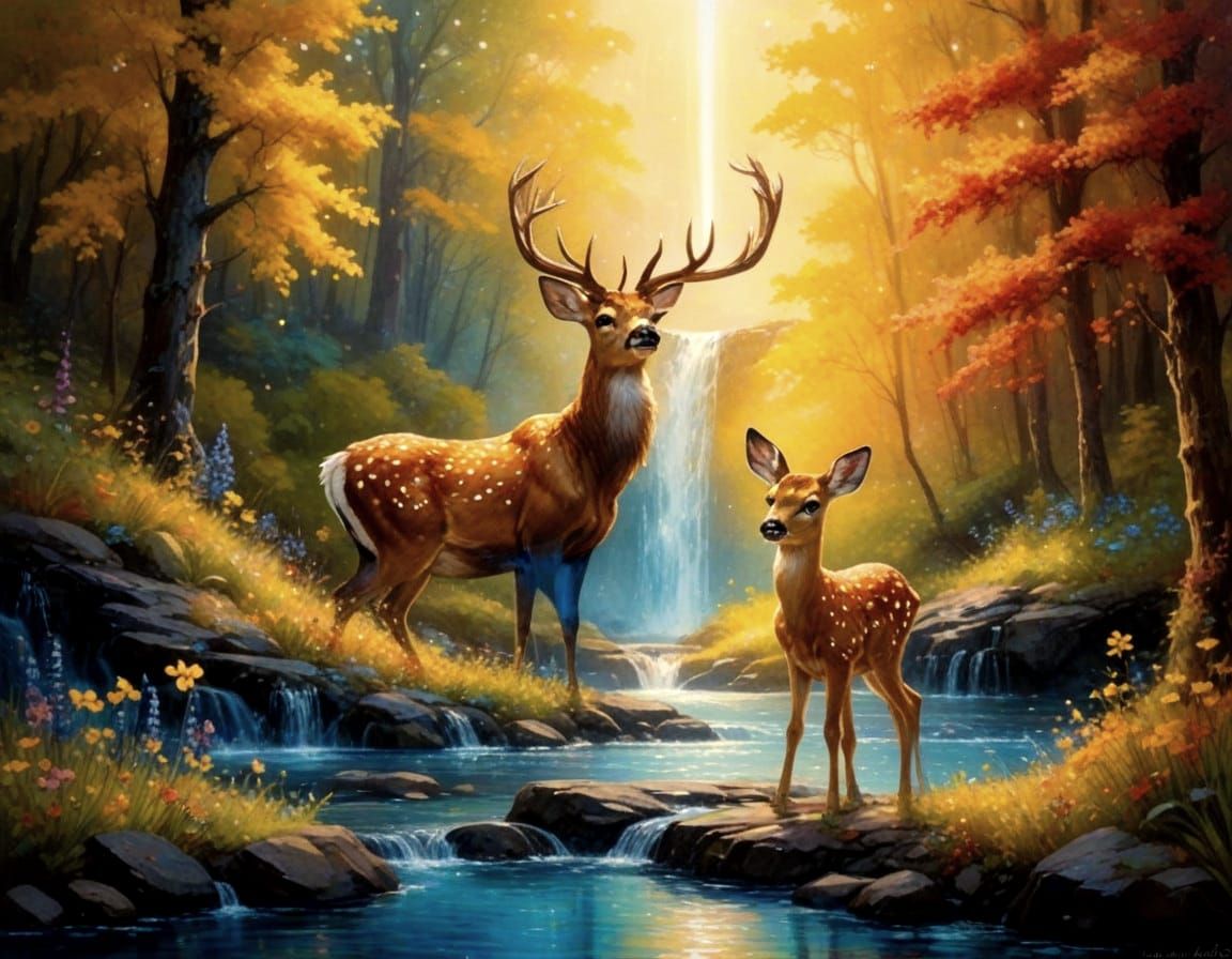 a dotted cute dear with a dear kid