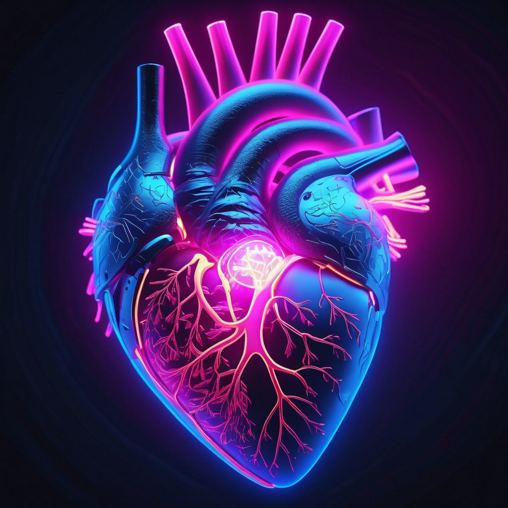 large 3D heart with coronary arteries highlighted, exciting anatomical ...
