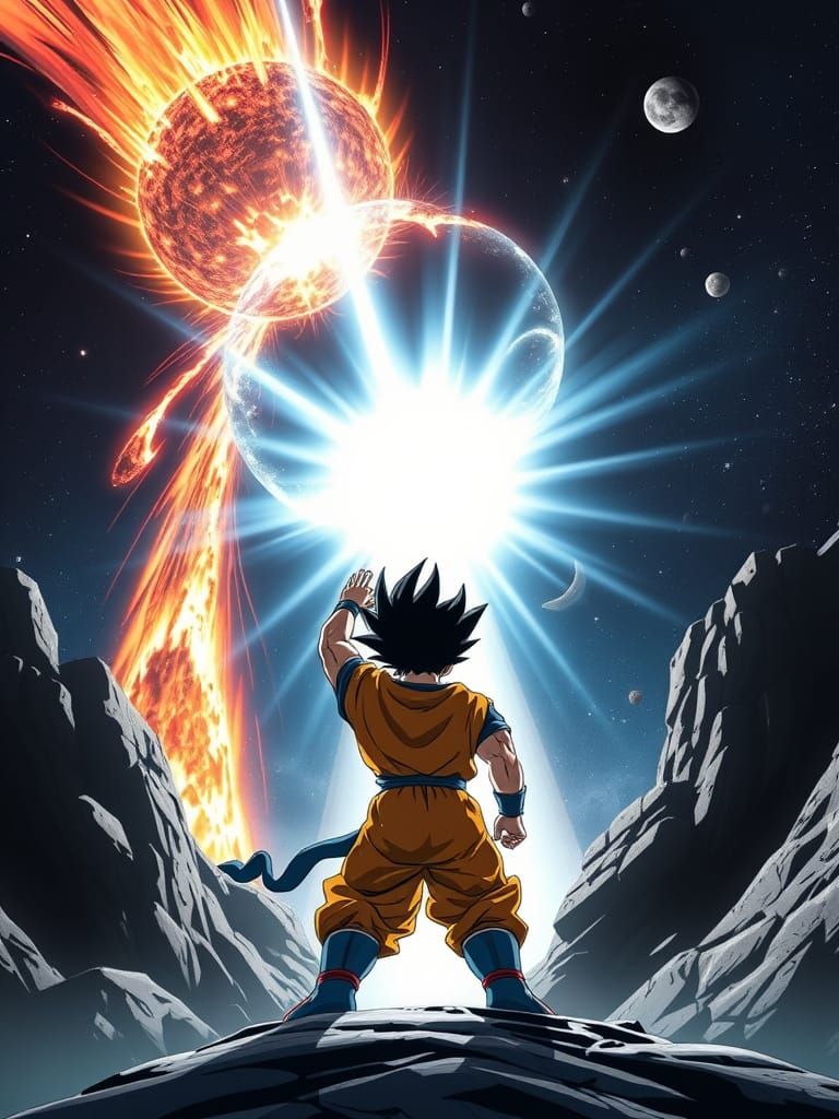 Goku Unleashes Kamehameha on Giant Meteor in Epic ... - AI Art