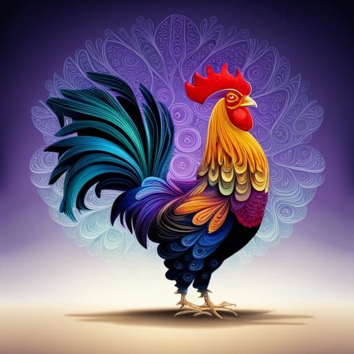 insanely detailed, hyper-focused, whimsical rooster with quilled ...