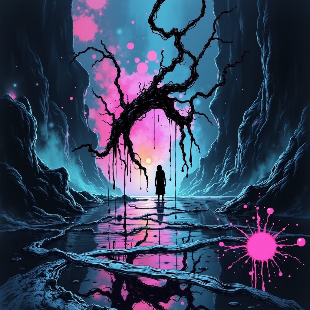 The cracked - Surreal Figure in Weightless, Cosmic Landscape