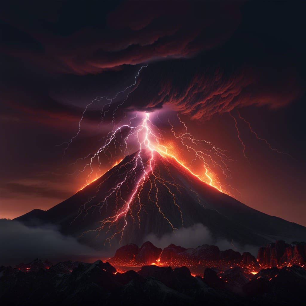 Lightning strikes an erupting volcano - AI Generated Artwork - NightCafe Creator
