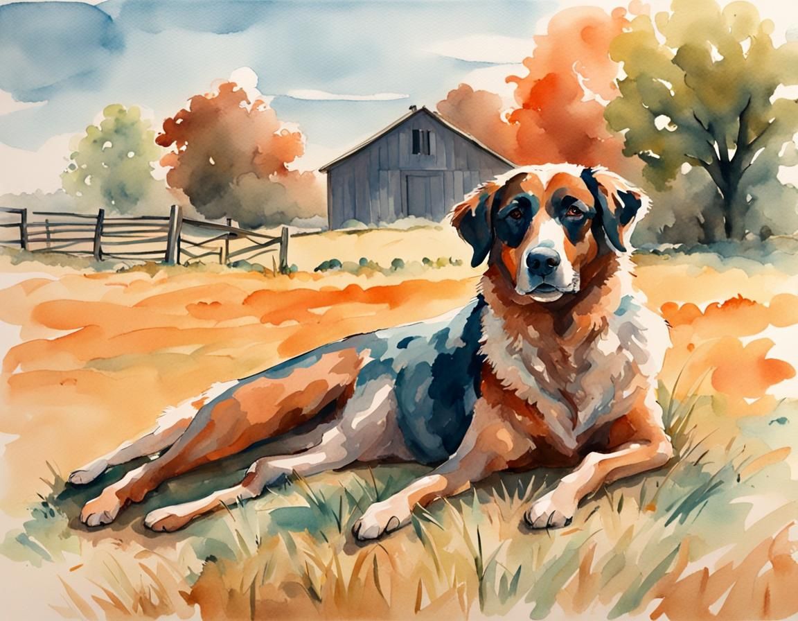 German sherperd resting in a farm paddock. - AI Generated Artwork ...