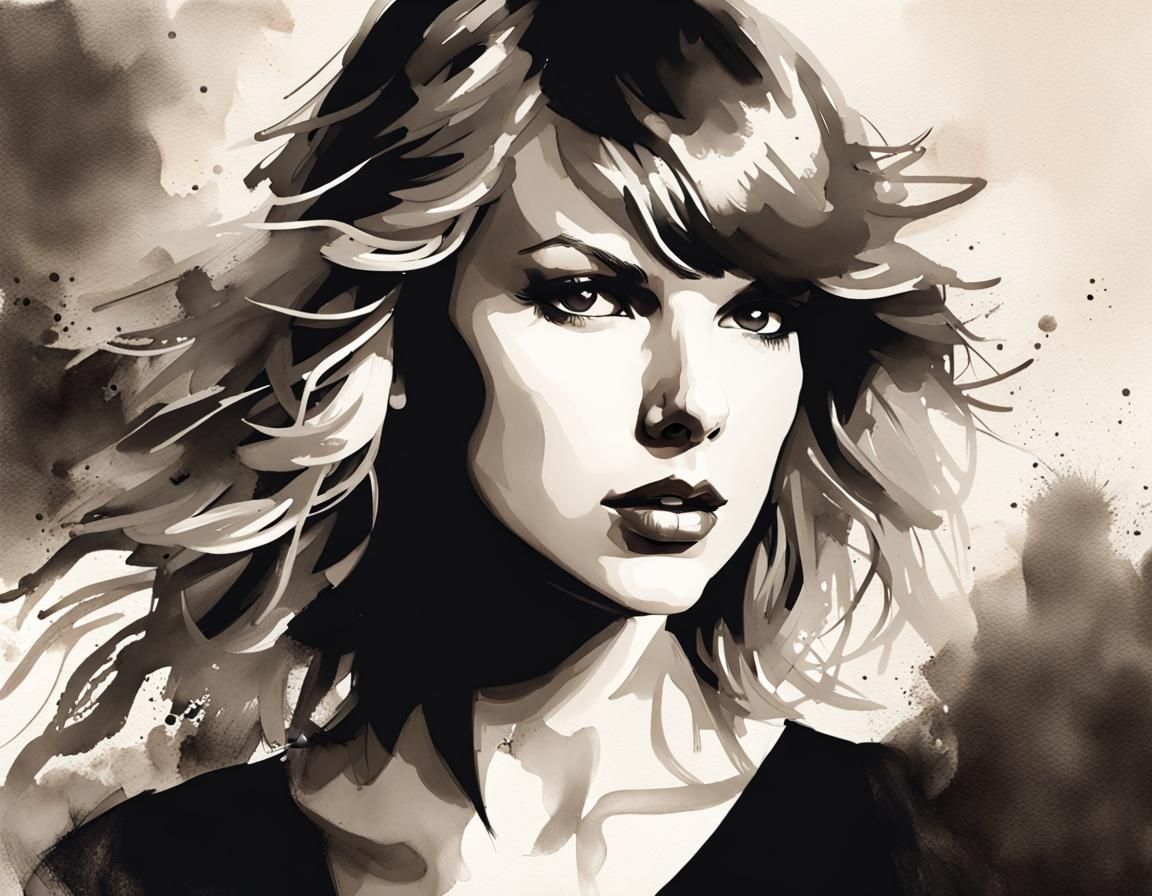 Ink Wash Painting: Taylor Swift - AI Generated Artwork - NightCafe Creator