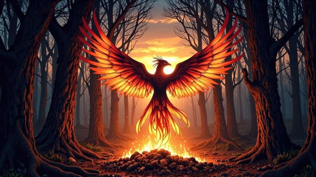 Phoenix's Dawn - Resplendent Phoenix Rises from Embers in My...