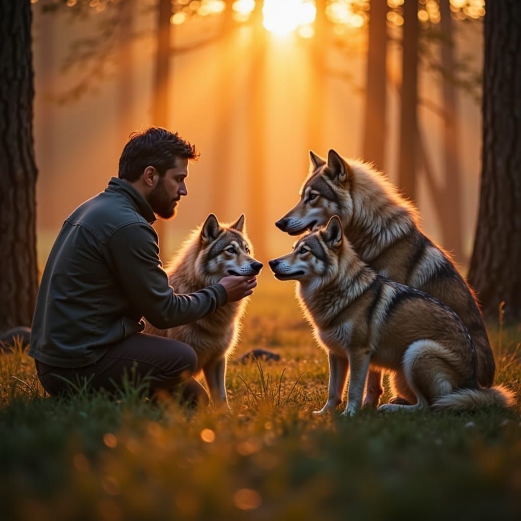 Wolf Bonding - Wolf Bonding in Sunset Forest
