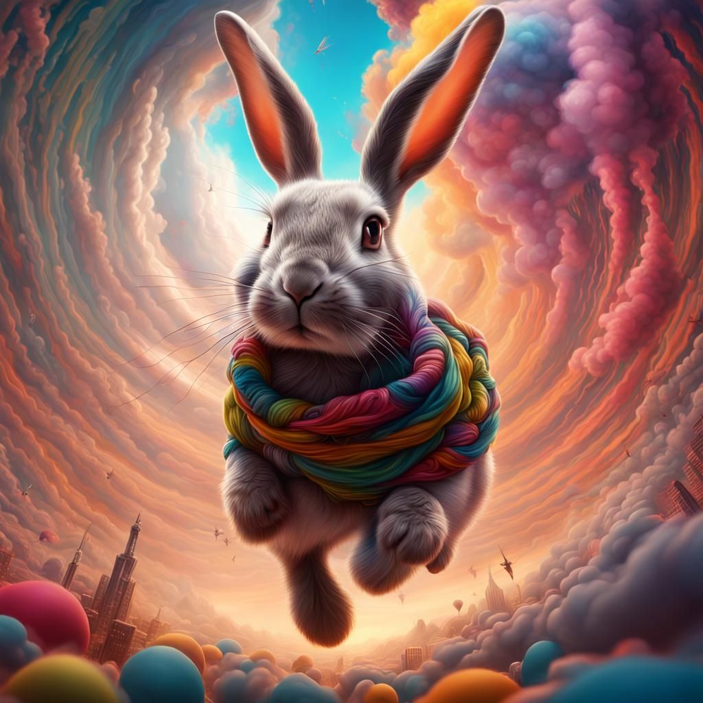 Bunny and vortex - Rabbit Emerges from Vibrant Cosmic Vortex...