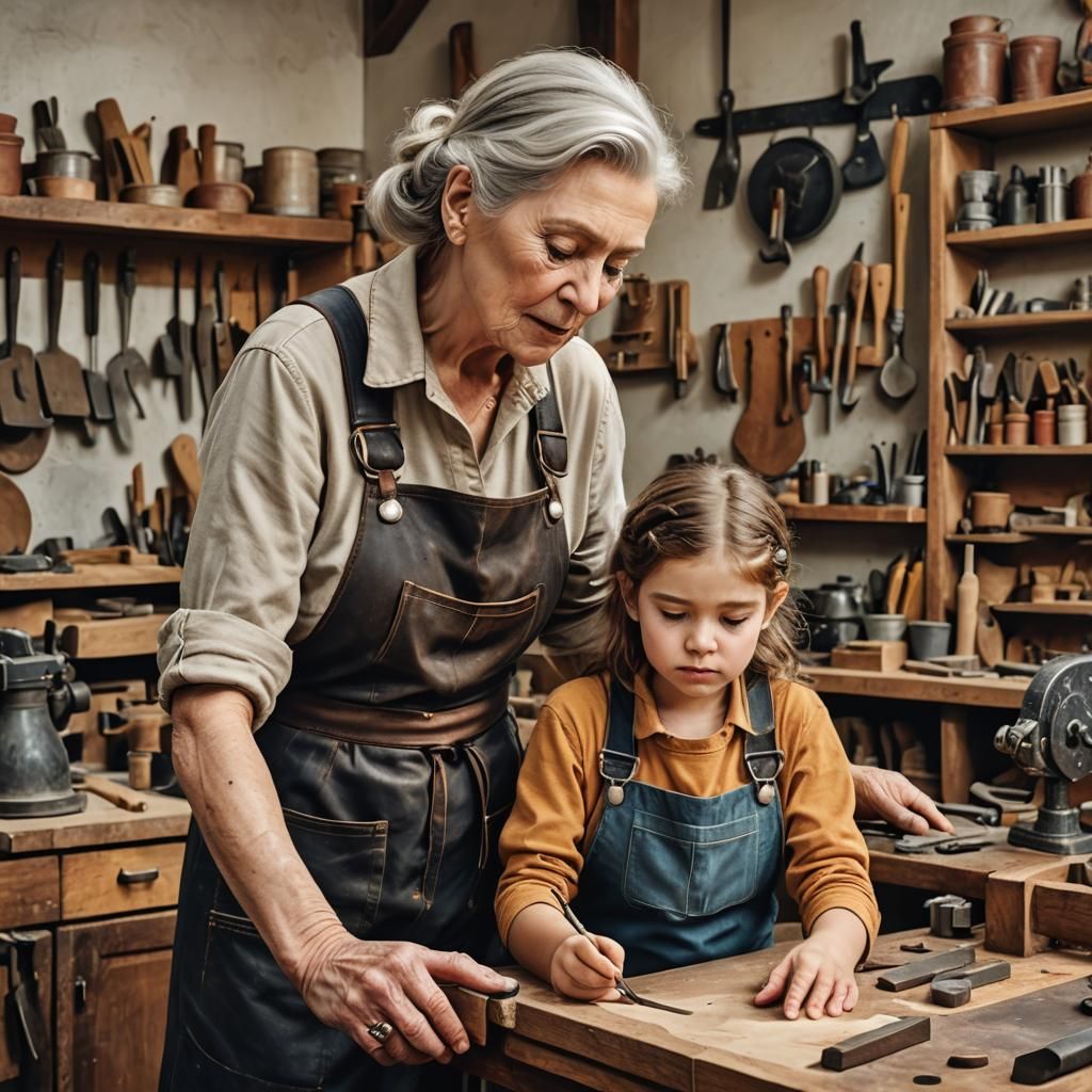 Craftswoman and Apprentice 2 - AI Generated Artwork - NightCafe Creator