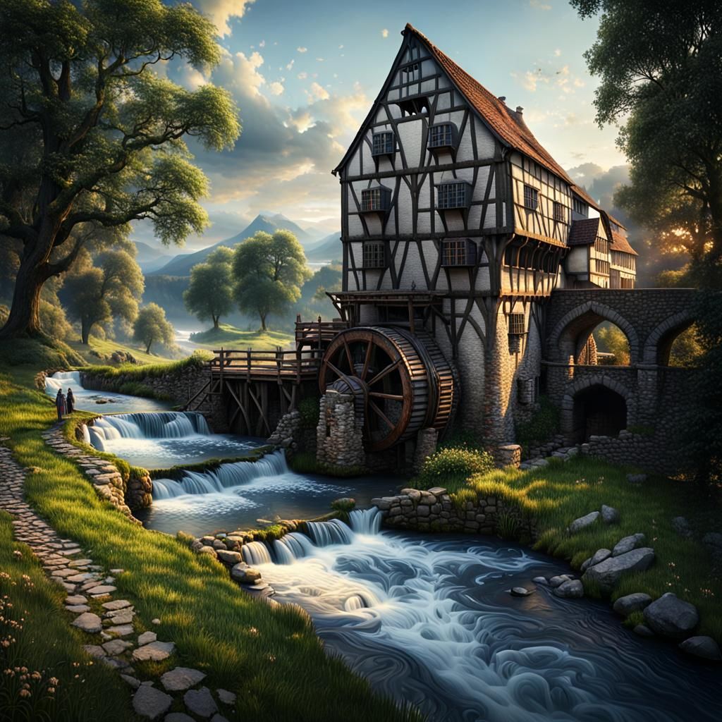 Medieval Mill next to a stream | Epic cinematic brilliant stunning ...
