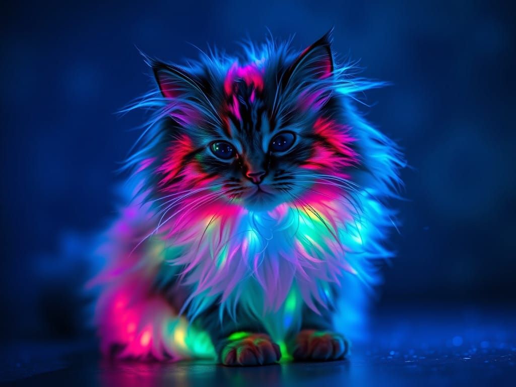 Ultraviolet Light & Cats #30 - Whimsical Feline in Vibrant U...