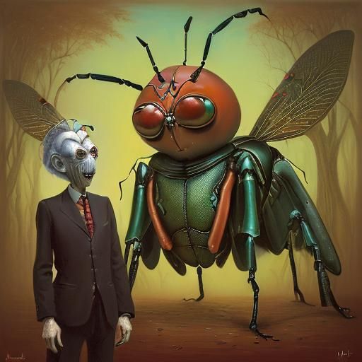 man meeting anthropomorphic bug - AI Generated Artwork - NightCafe Creator