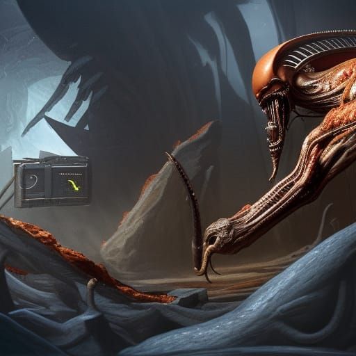 xenomorph eating pizza - AI Generated Artwork - NightCafe Creator