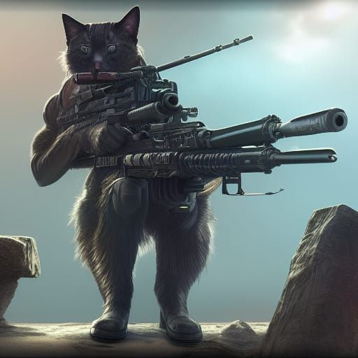 cat holding a sniper rifle - AI Generated Artwork - NightCafe Creator