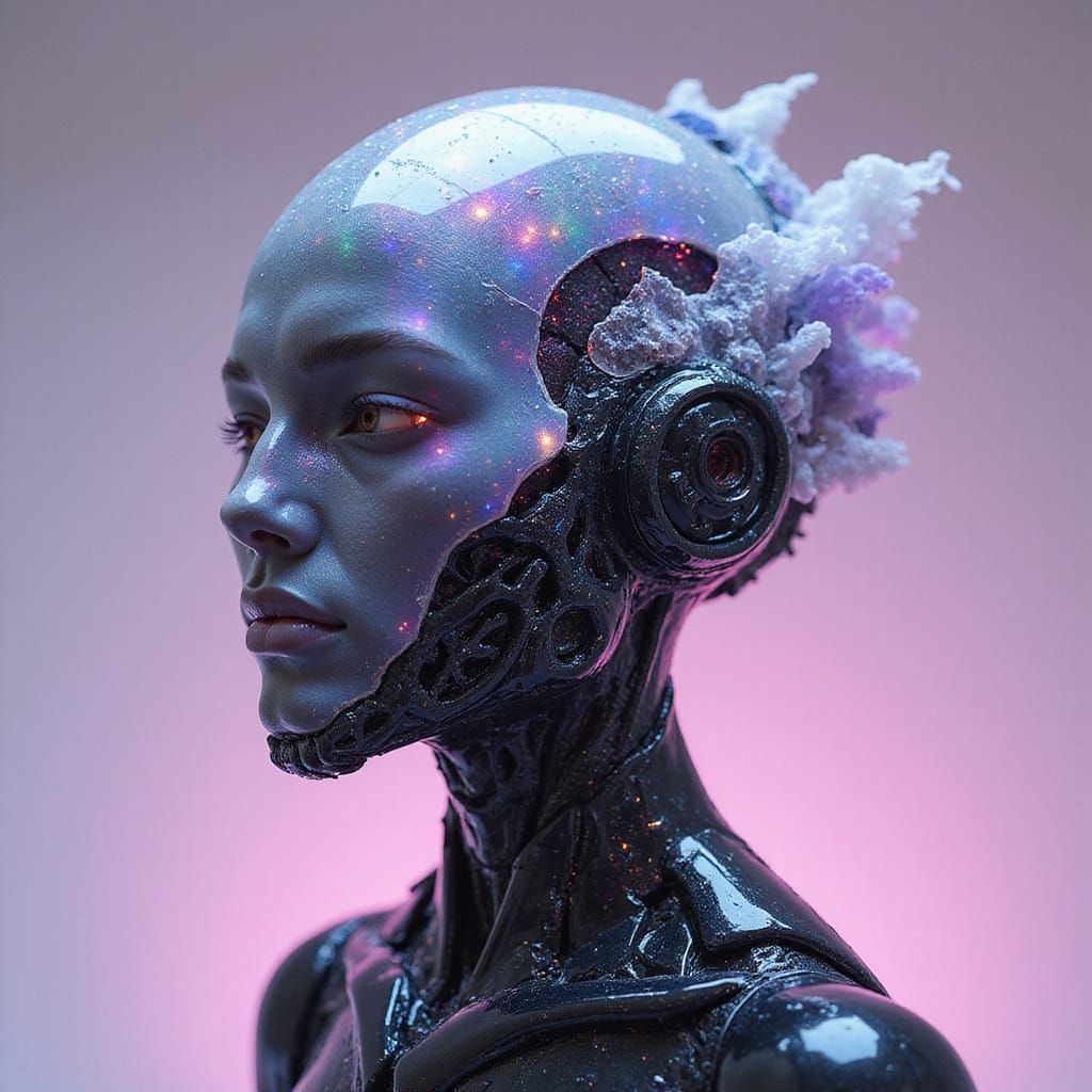 a future cool cyborg, head and whole face is shaped like Elongated ...