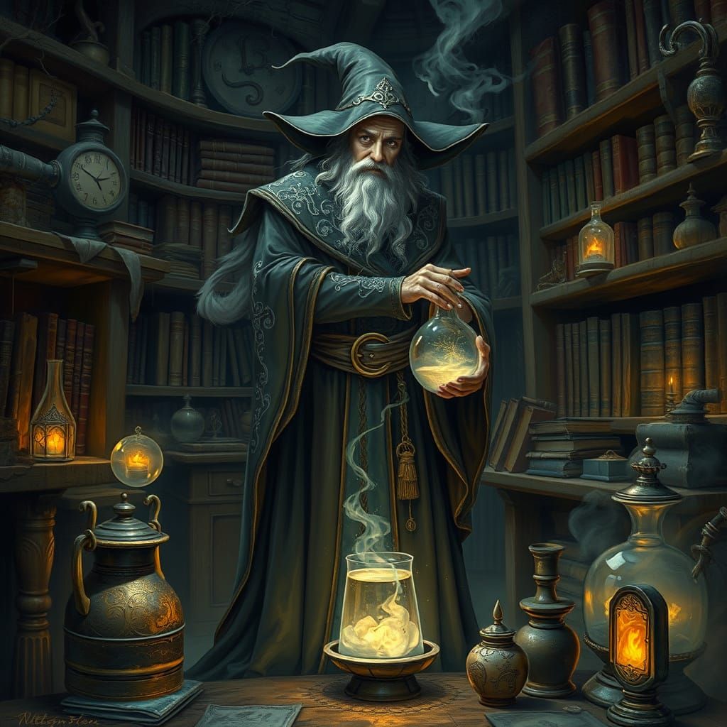 Mystical Alchemist Conjures Ancient Potion - AI Art