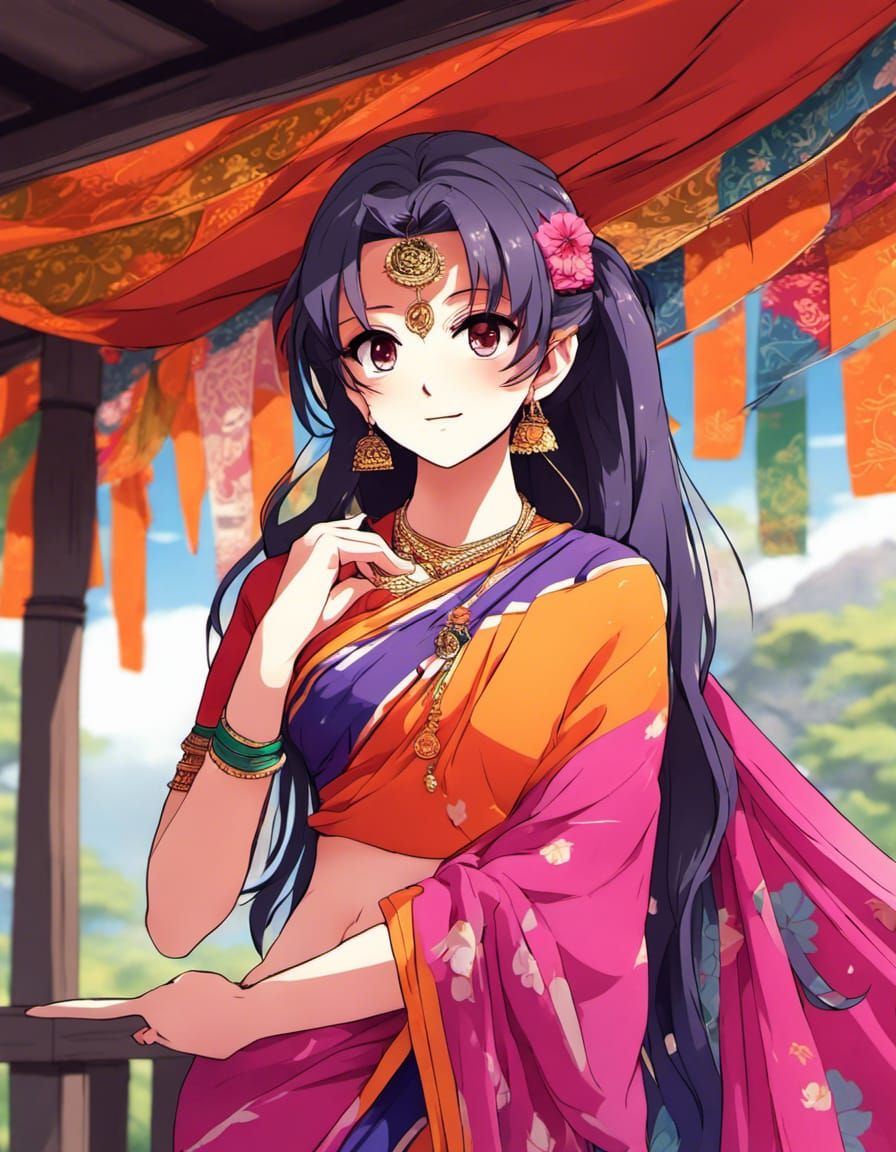Anime girl in Indian attire - AI Generated Artwork - NightCafe Creator