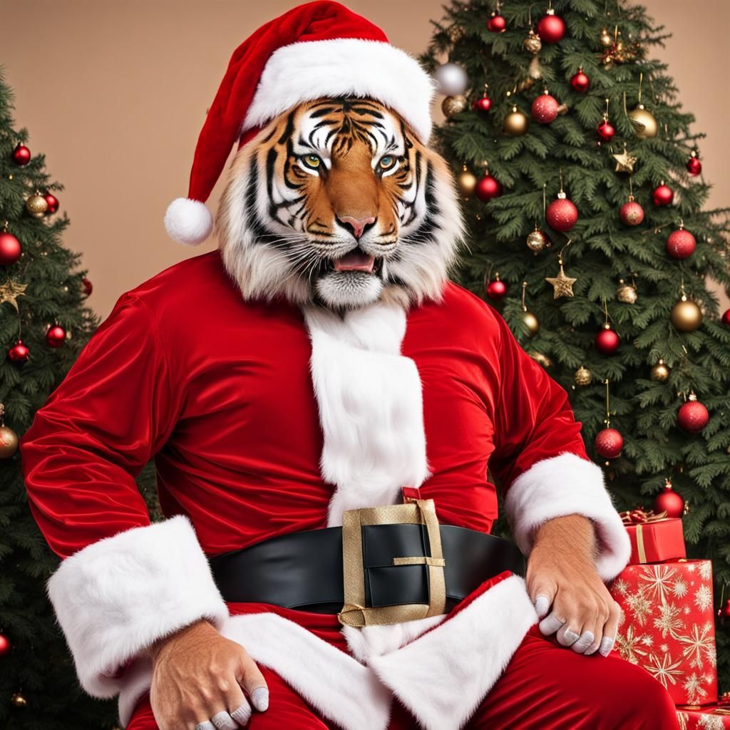Merry Christmas from Tiger Claus - AI Generated Artwork - NightCafe Creator